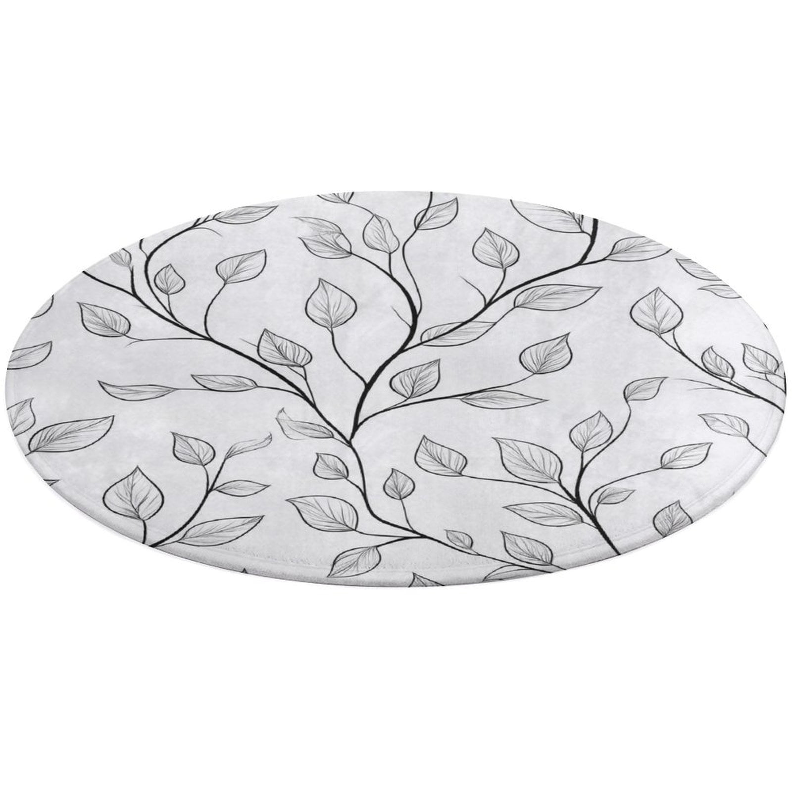 Elegant Black Leaves Seamless Pattern Round Carpet Living Room Carpet ...