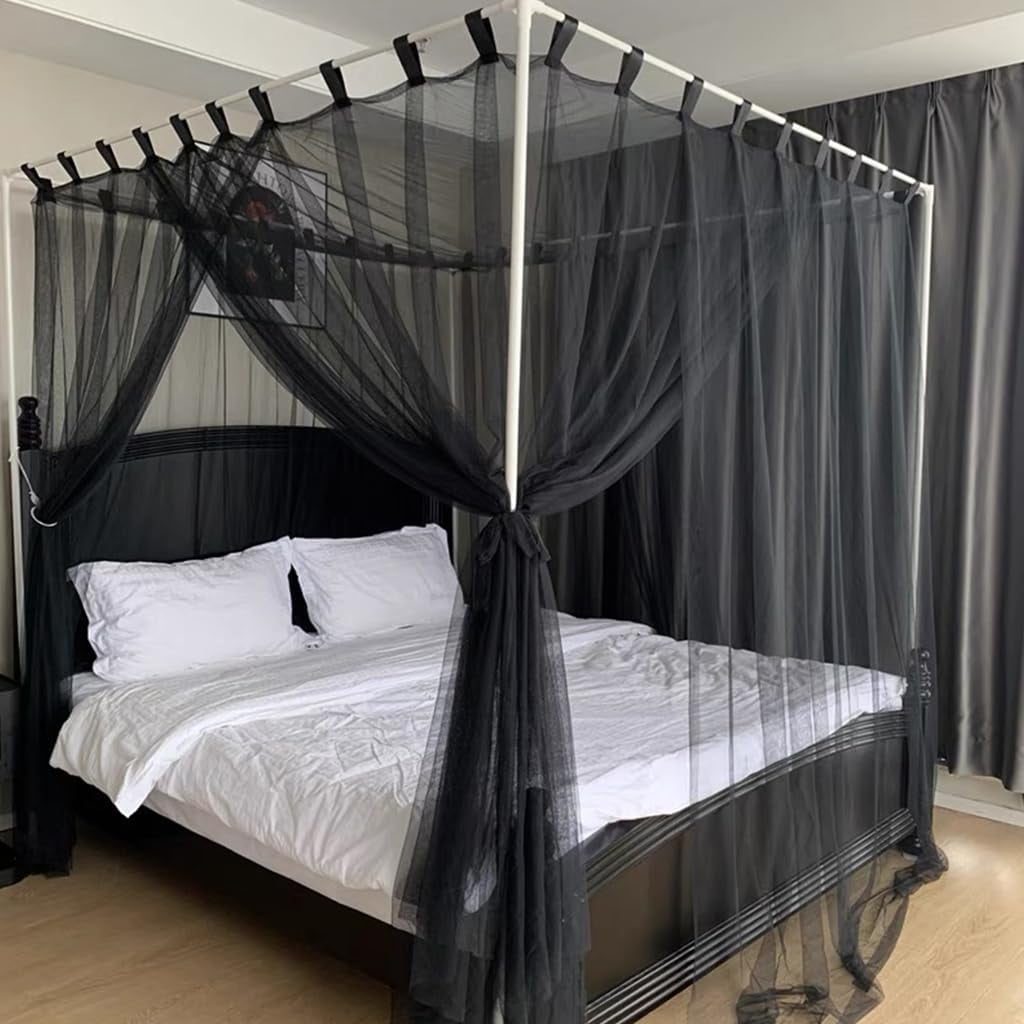 Elegant Black Mosquito Net 4 Corner Post Bed Canopy Bedroom Decoration ...