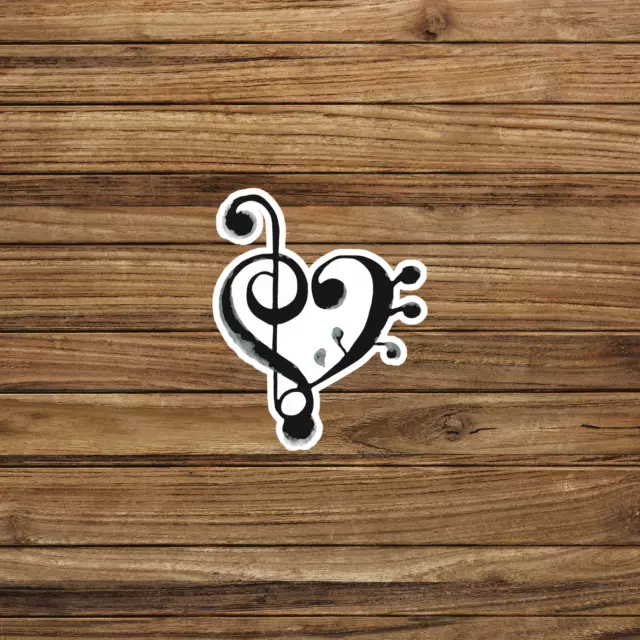 Elegant Black Music Heart Decal - Treble Bass Clef Sticker For ...