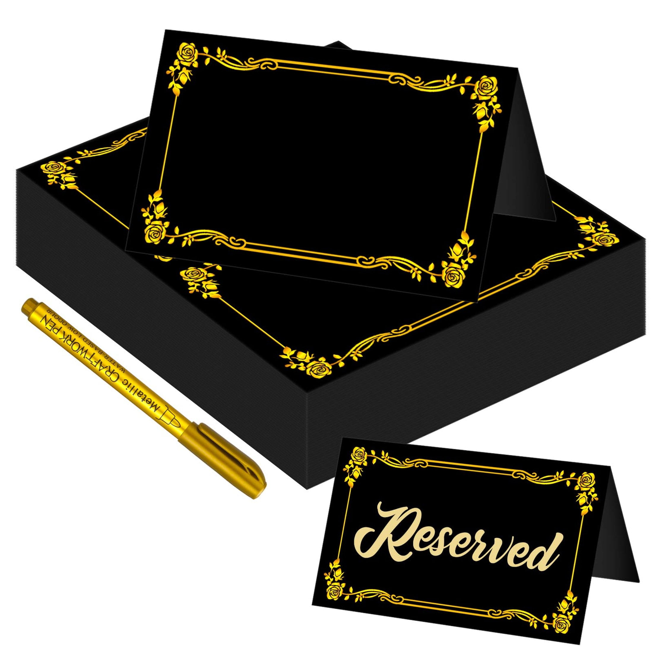 Elegant Black Place Cards with Gold Pen Set for Weddings and Events ...