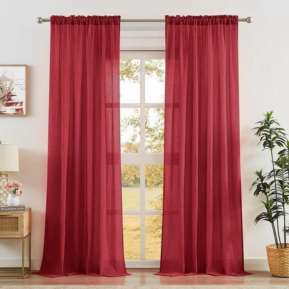 Elegant Black Sheer Curtains 84 Inches Long Cotton Linen Textured for ...