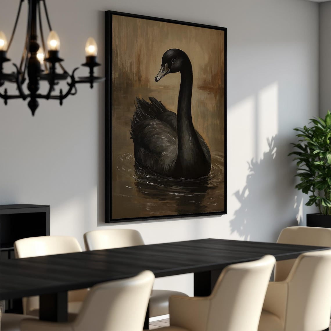 Elegant Black Swan Art - Poster, Animal Wall Art, Black Bird, Serene ...