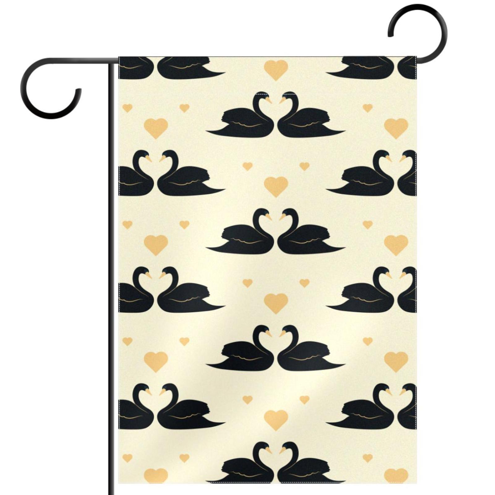 Elegant Black Swan Couple Love Heart Yellow Pattern Garden Banners ...