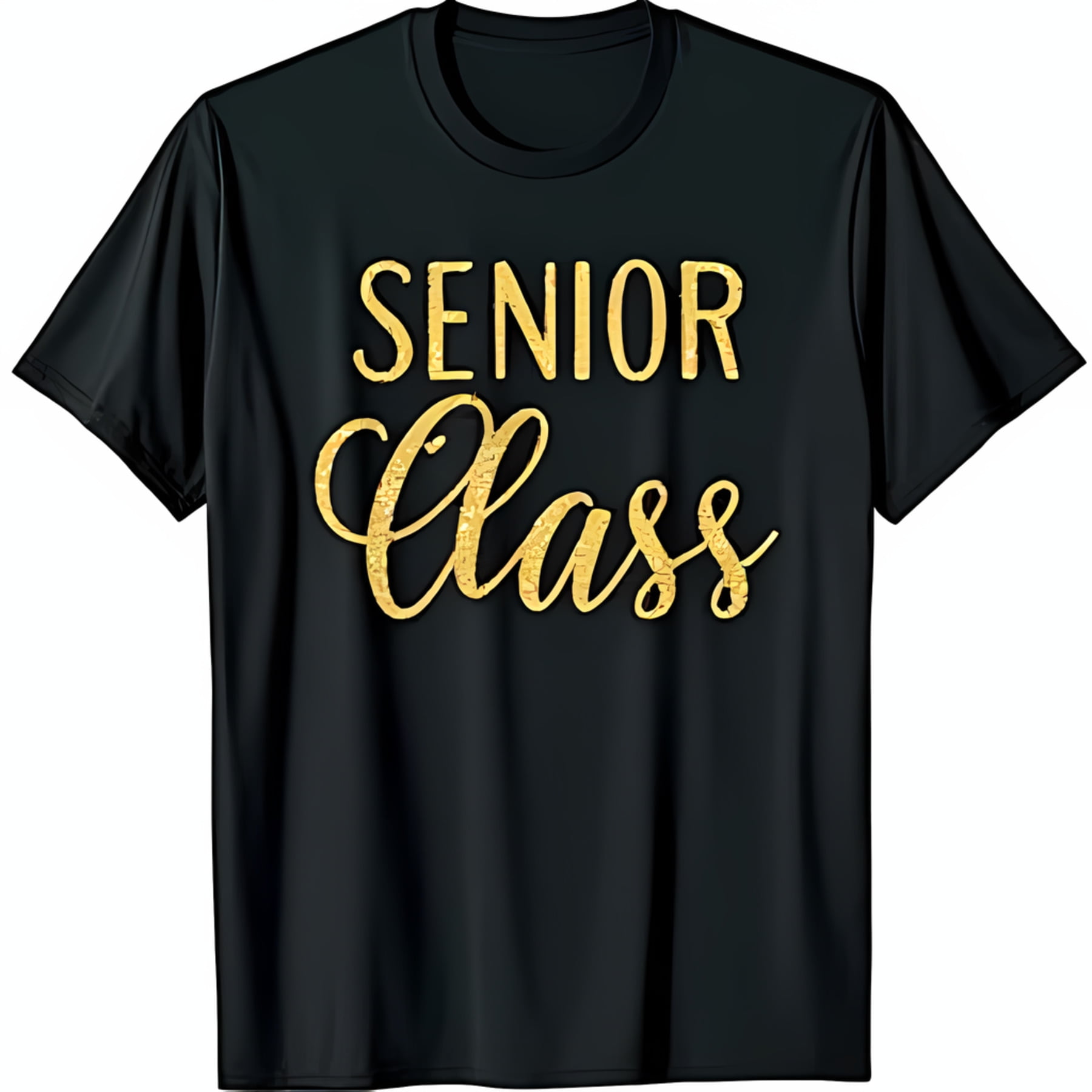 Elegant Black T-Shirt with Gold Glitter Senior Class Cursive Graphic ...