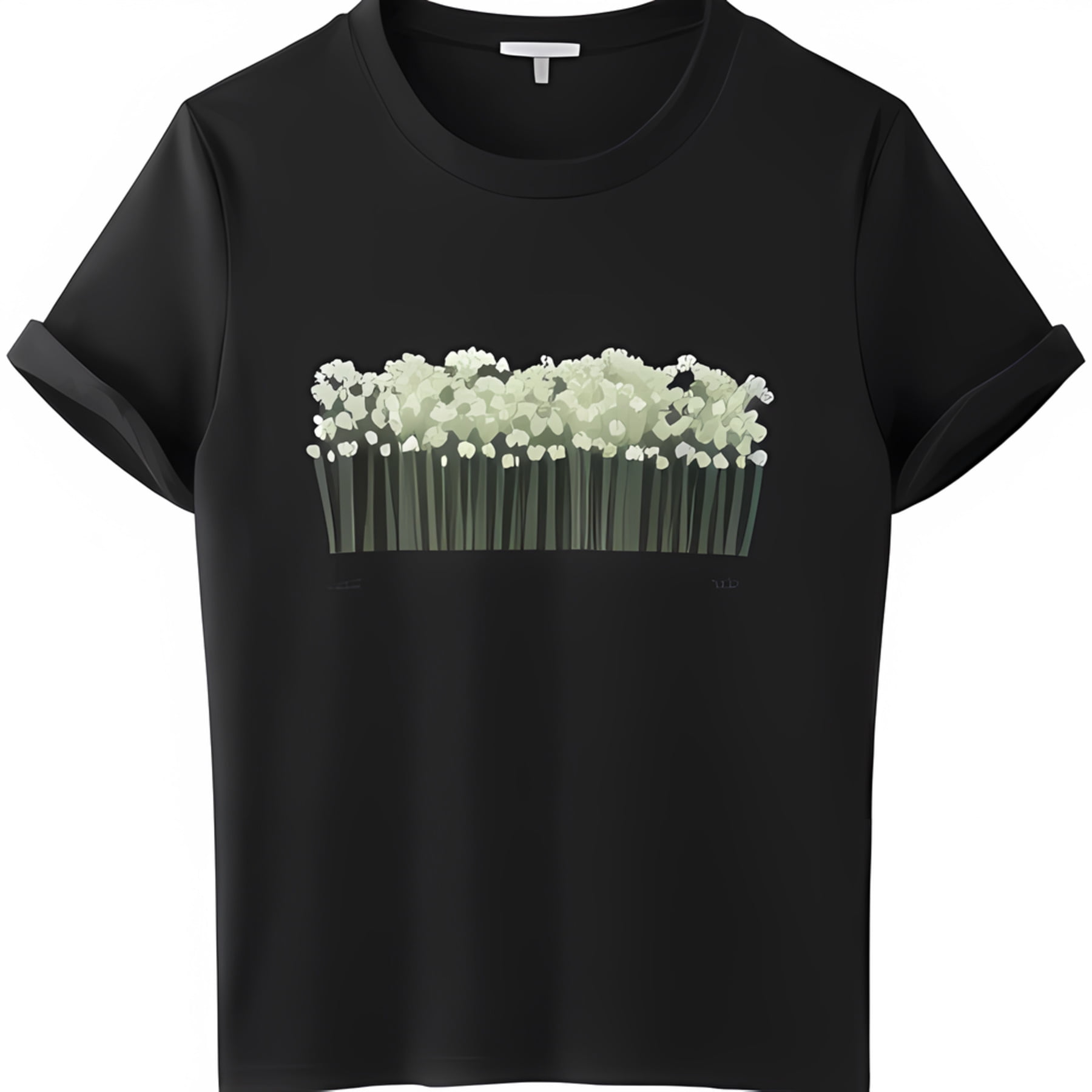 Elegant Black T-Shirt with Subtle Light Green Floral Print Stylish ...