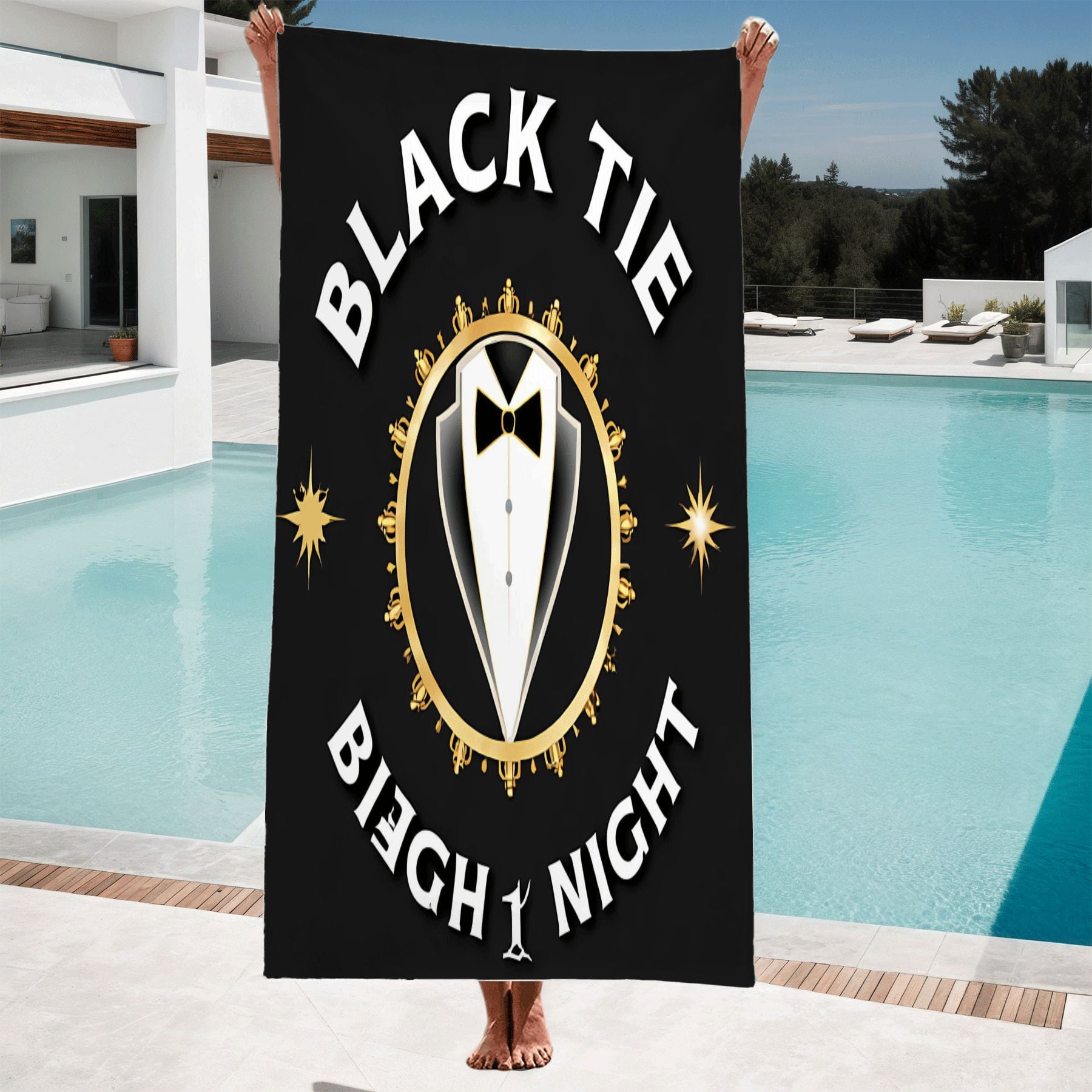 Elegant Black Tie Towel - Luxurious Beach Pool & Travel Towel Perfect ...