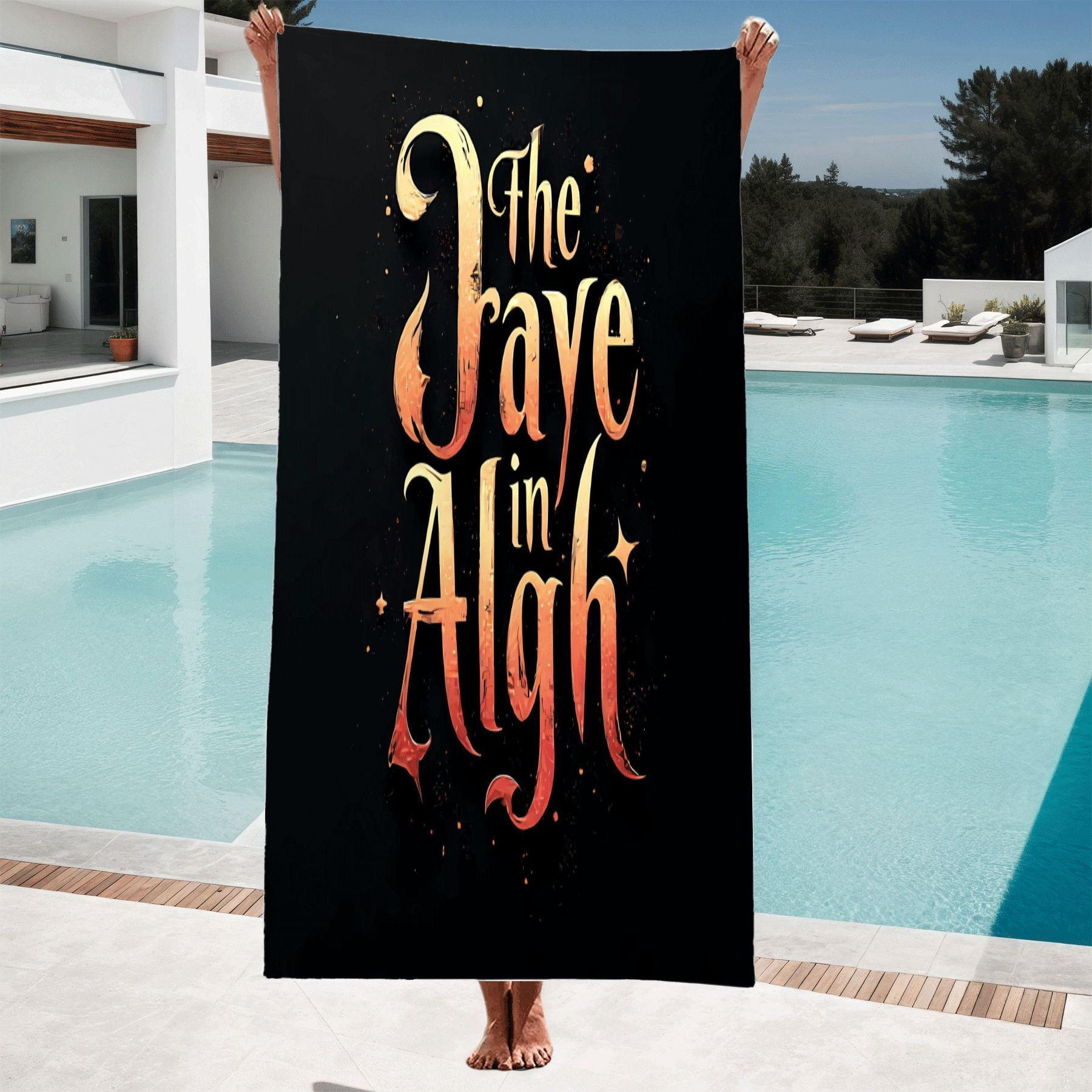 Elegant Black Towel with Whimsical Stars - Stylish Beach Pool & Travel ...