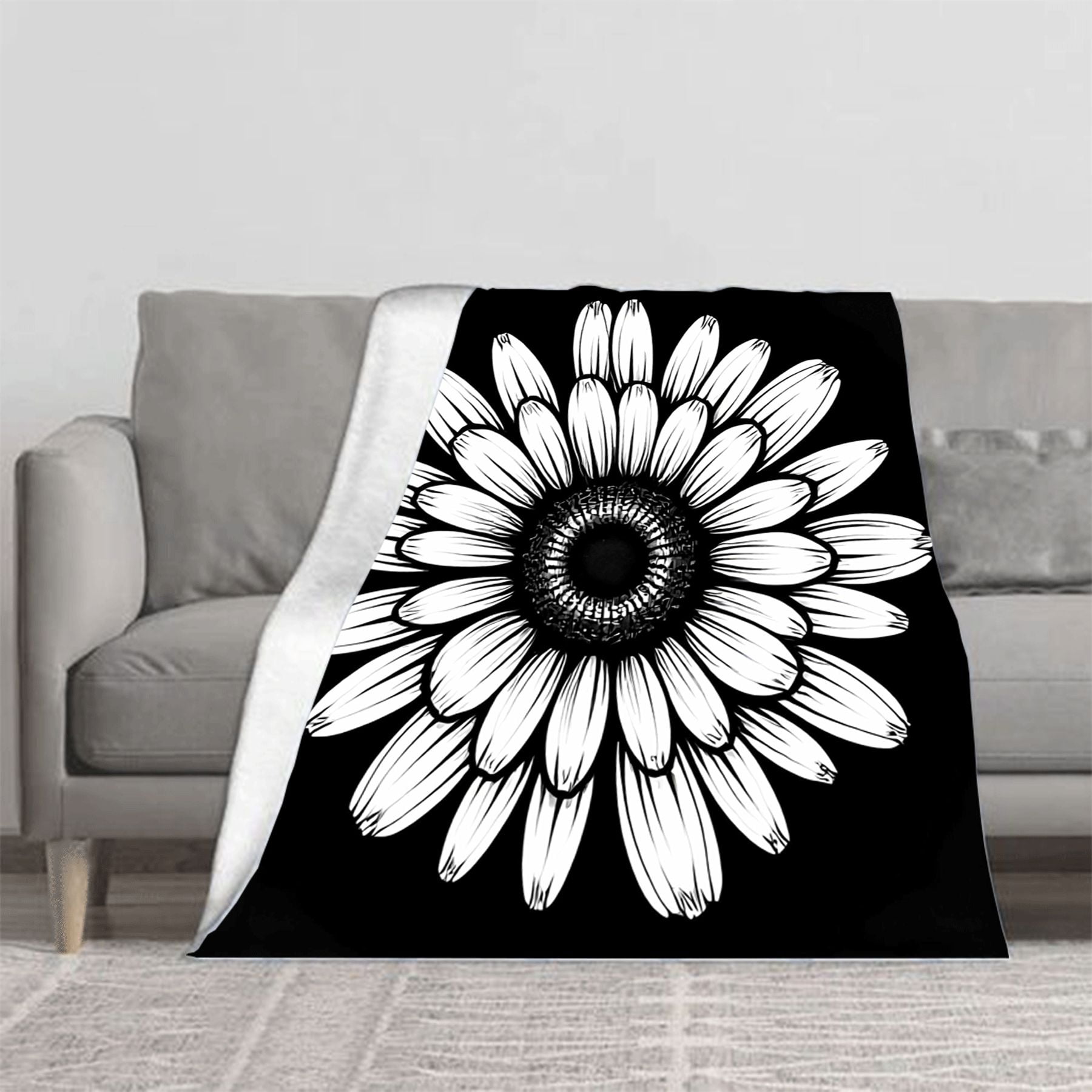 Elegant Black - White Floral Pattern Flannel Blanket - Soft Cozy ...
