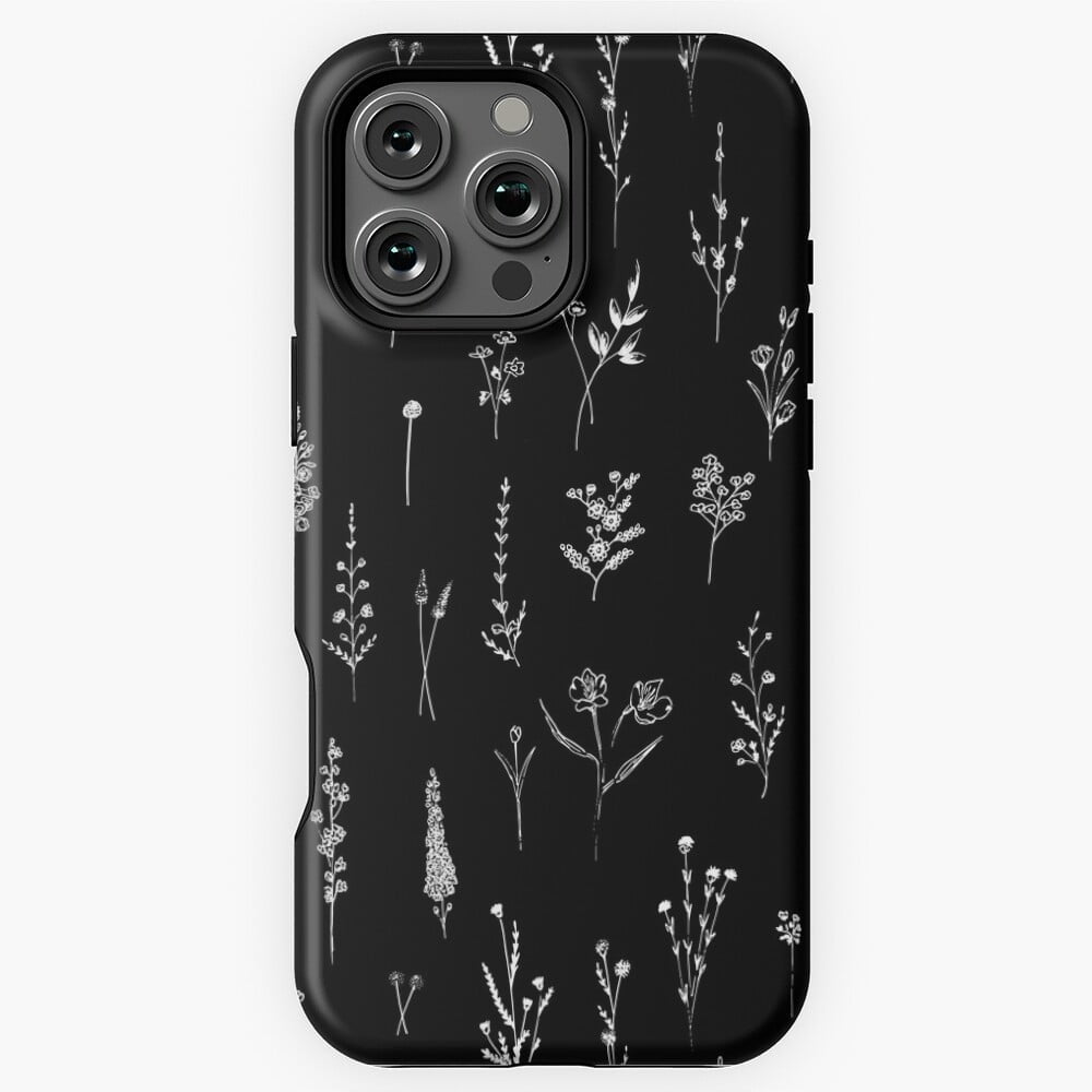 Elegant Black Wildflower Floral Botanical Pop iPhone 11 12 13 14 15 16 ...