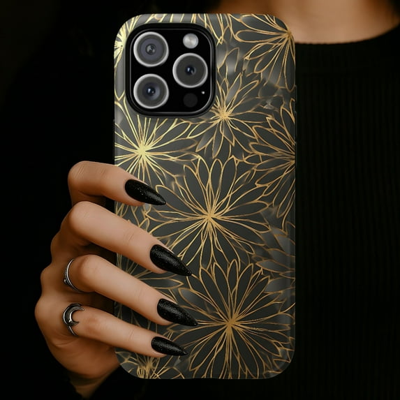 Elegant Black and Gold Floral Line Art Cover with iPhone 17 to 11 Pro ...