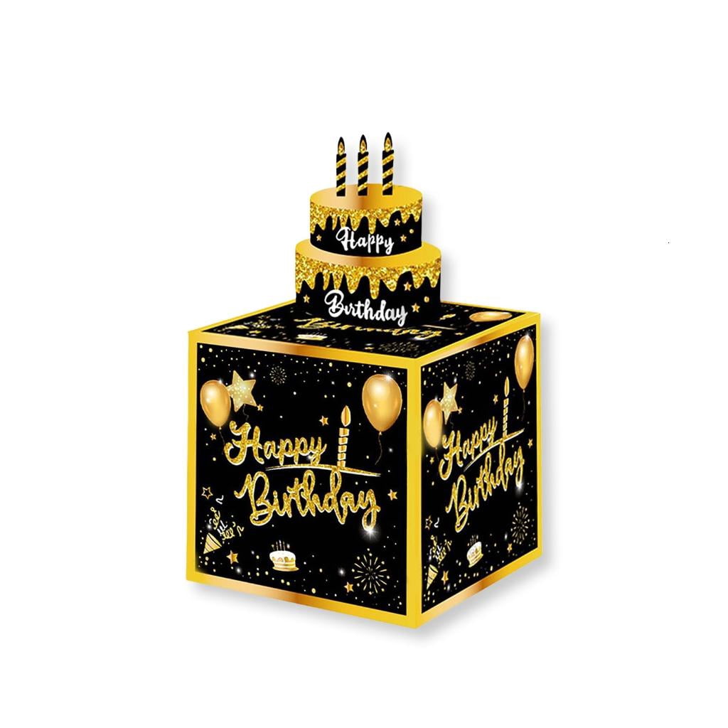 Elegant Black and Golden Money Box for Birthdays Creative Pull Out Card ...