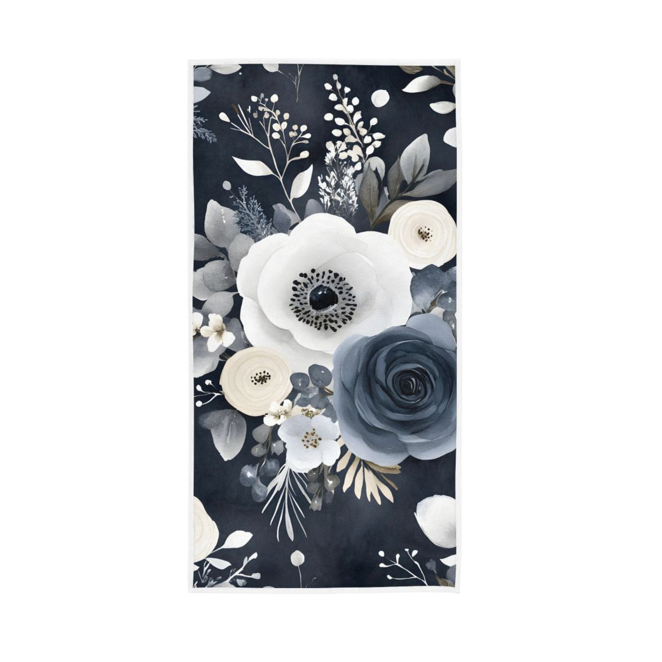Elegant Black and White Floral Face Towel Absorbent Hand Towels Bath ...
