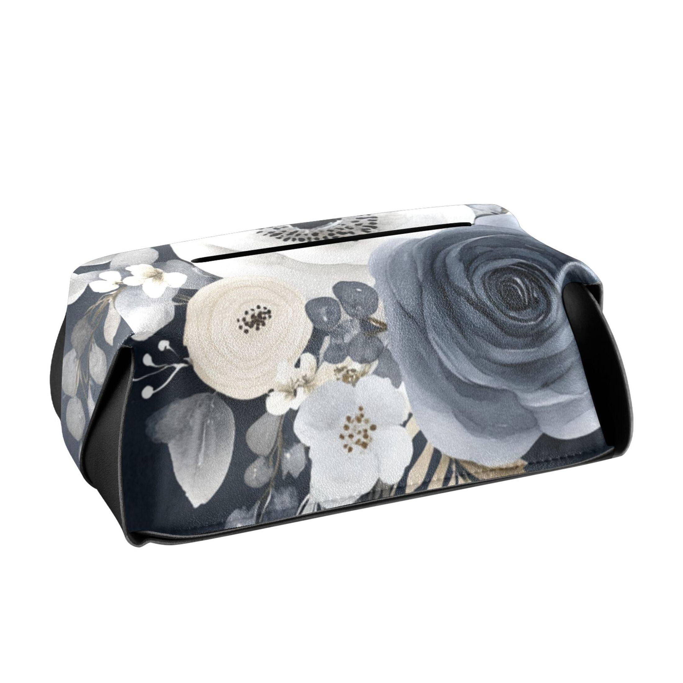 Elegant Black and White Floral Tissue Box Cover Leather Square ...