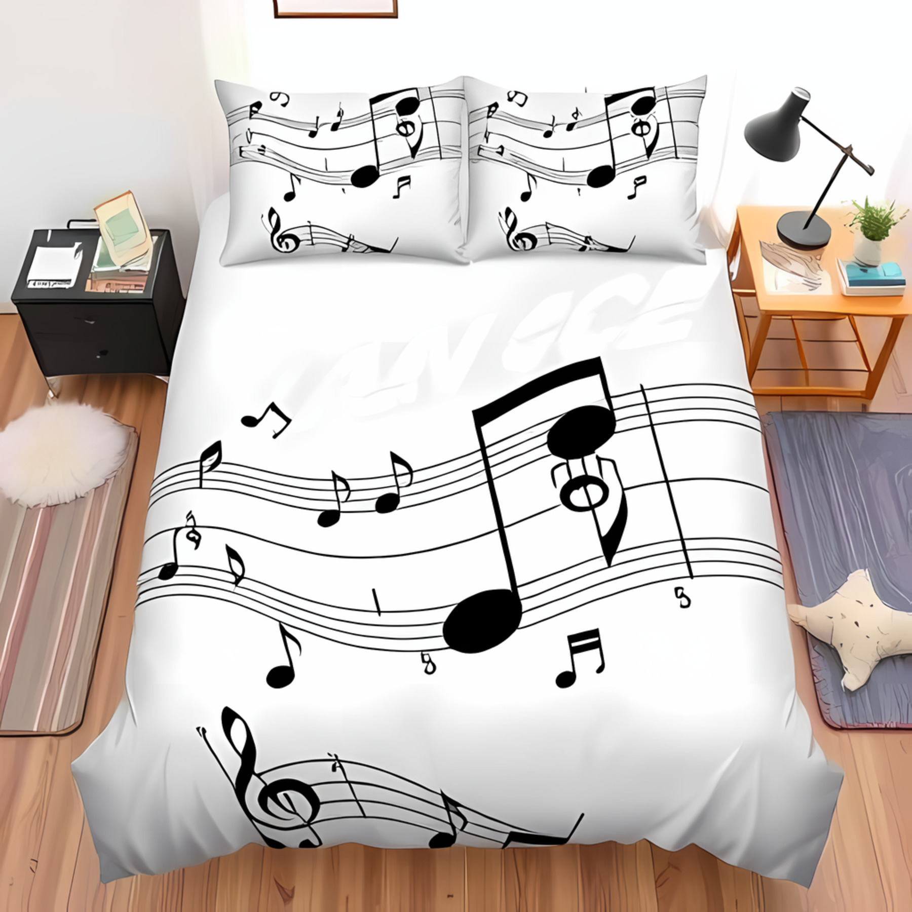 Elegant Black and White Musical Notation Bedding Set Includes Bedspread ...
