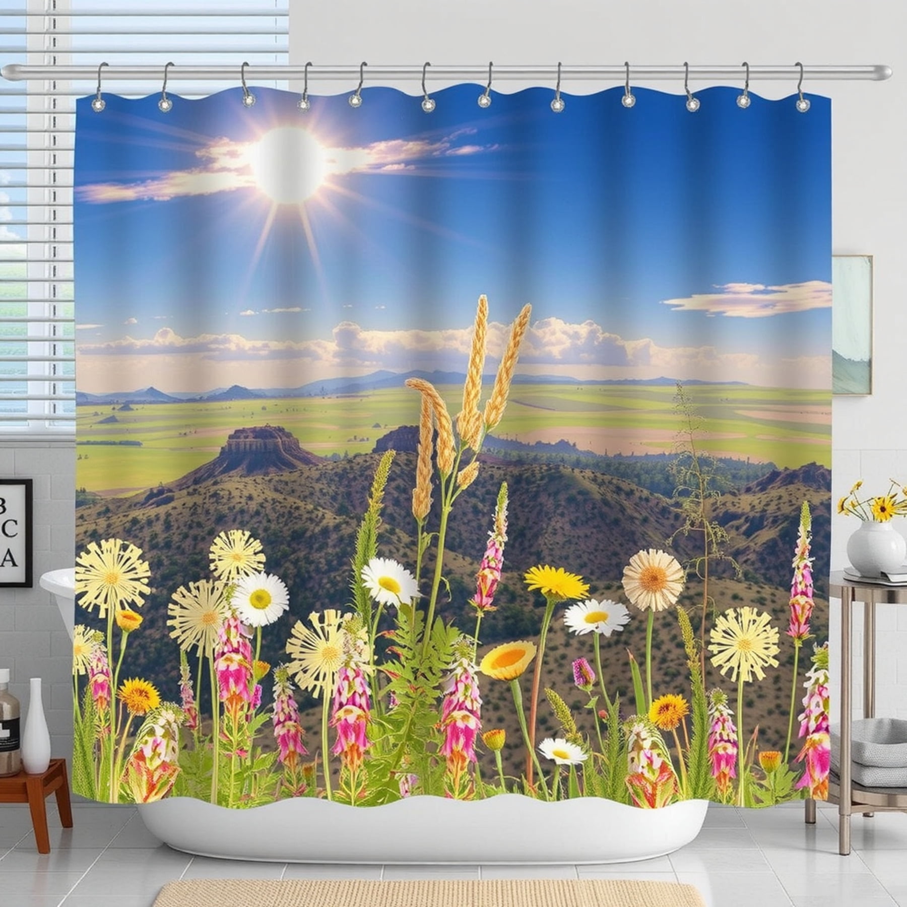 Elegant Black and White Shower Curtain with Tree Branch and Red Flowers ...