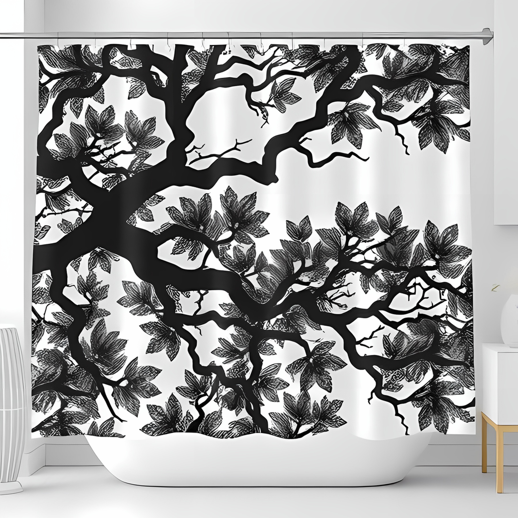 Elegant Black and White Tree Branch Shower Curtain - Botanical ...