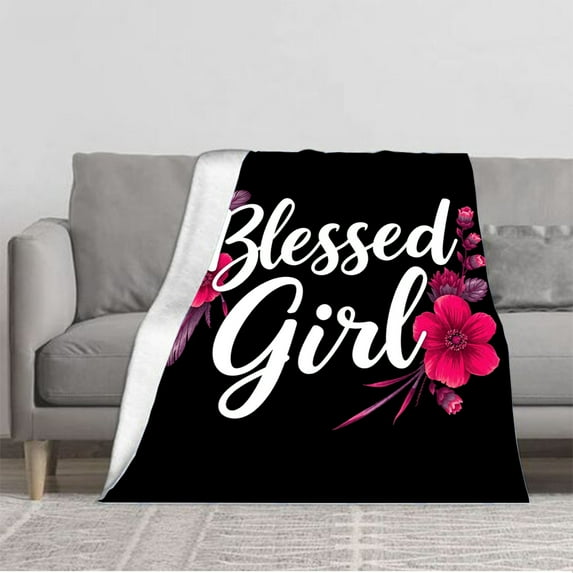 Elegant ' Blessed Girl ' Flannel Blanket - Soft Cozy Durable Floral ...