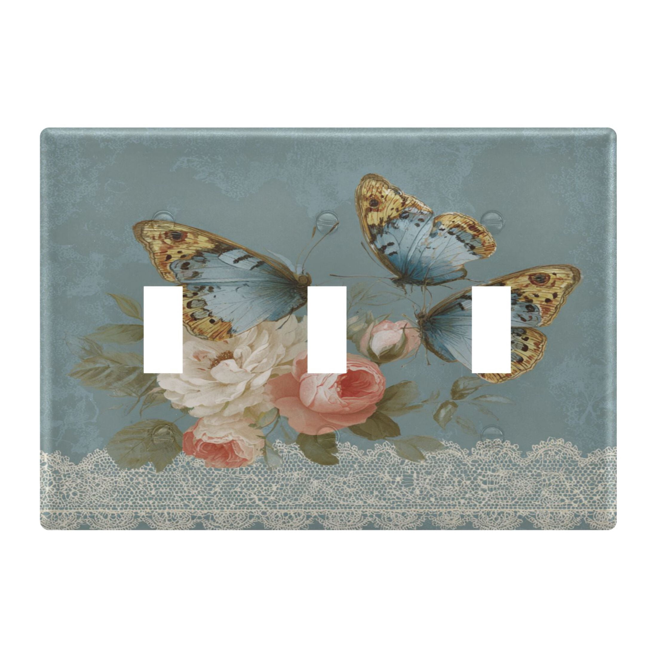 Elegant Blue Butterflies Roses White Lace Light Switch Cover Electrical ...