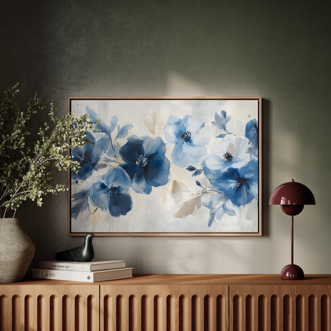 Elegant Blue Floral Watercolor Flower Wall Art For Bedroom & Living ...