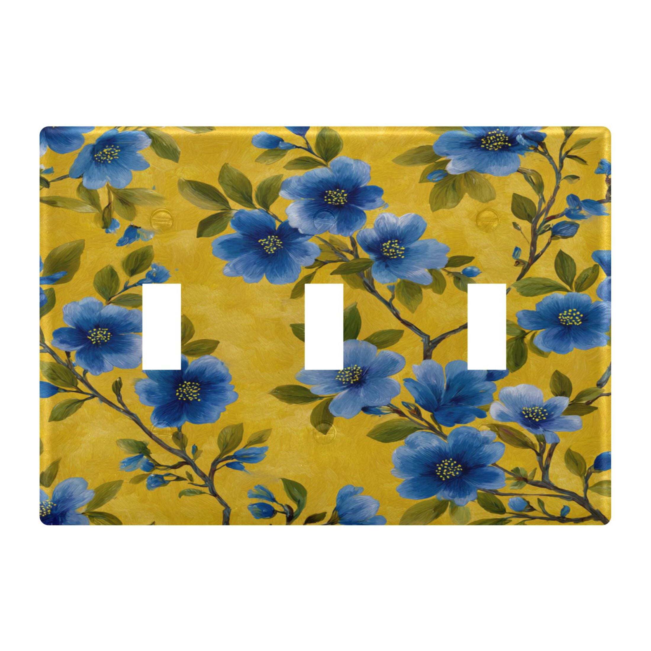 Elegant Blue Floral Yellow Background Light Switch Cover Electrical ...