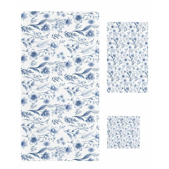 Elegant Blue Flowers Bath Towels for Bathroom Set,Luxury Microfiber ...