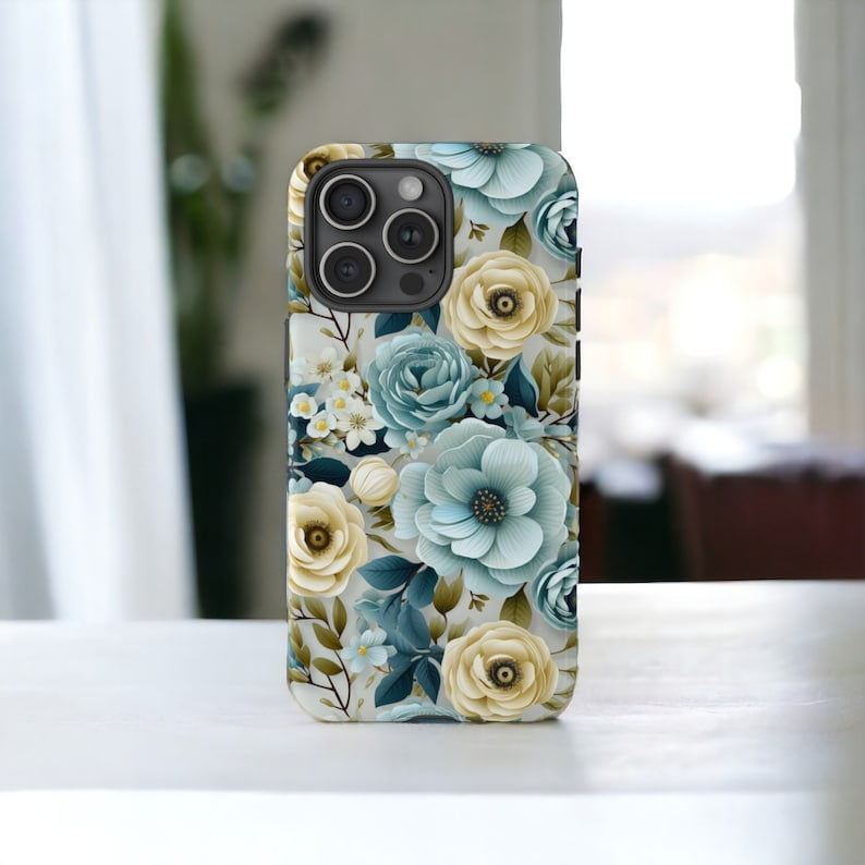Elegant Blue Flowers Phone Case for iPhone 11 12 13 14 15 16 Pro Max ...