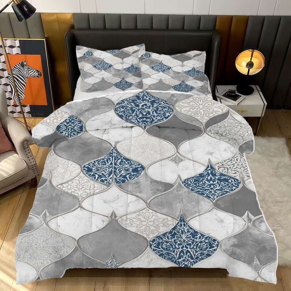Elegant Blue Gray Mosaic Pattern Comforter Set Twin Size Bedding Set ...