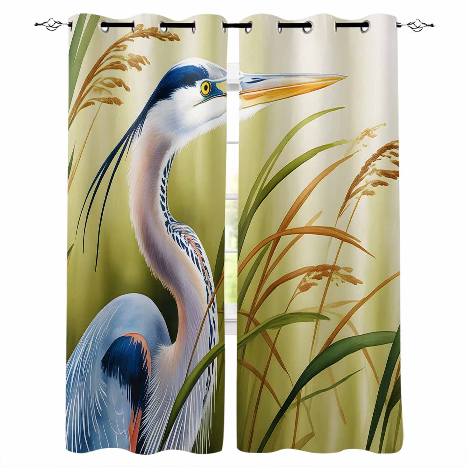 Elegant Blue Heron Blackout Curtains 72 Inch Length Watercolor Bird ...