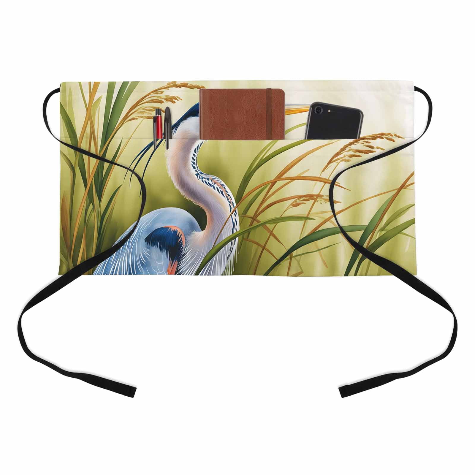 Elegant Blue Heron Half Waist Apron Watercolor Bird Standing amidst ...