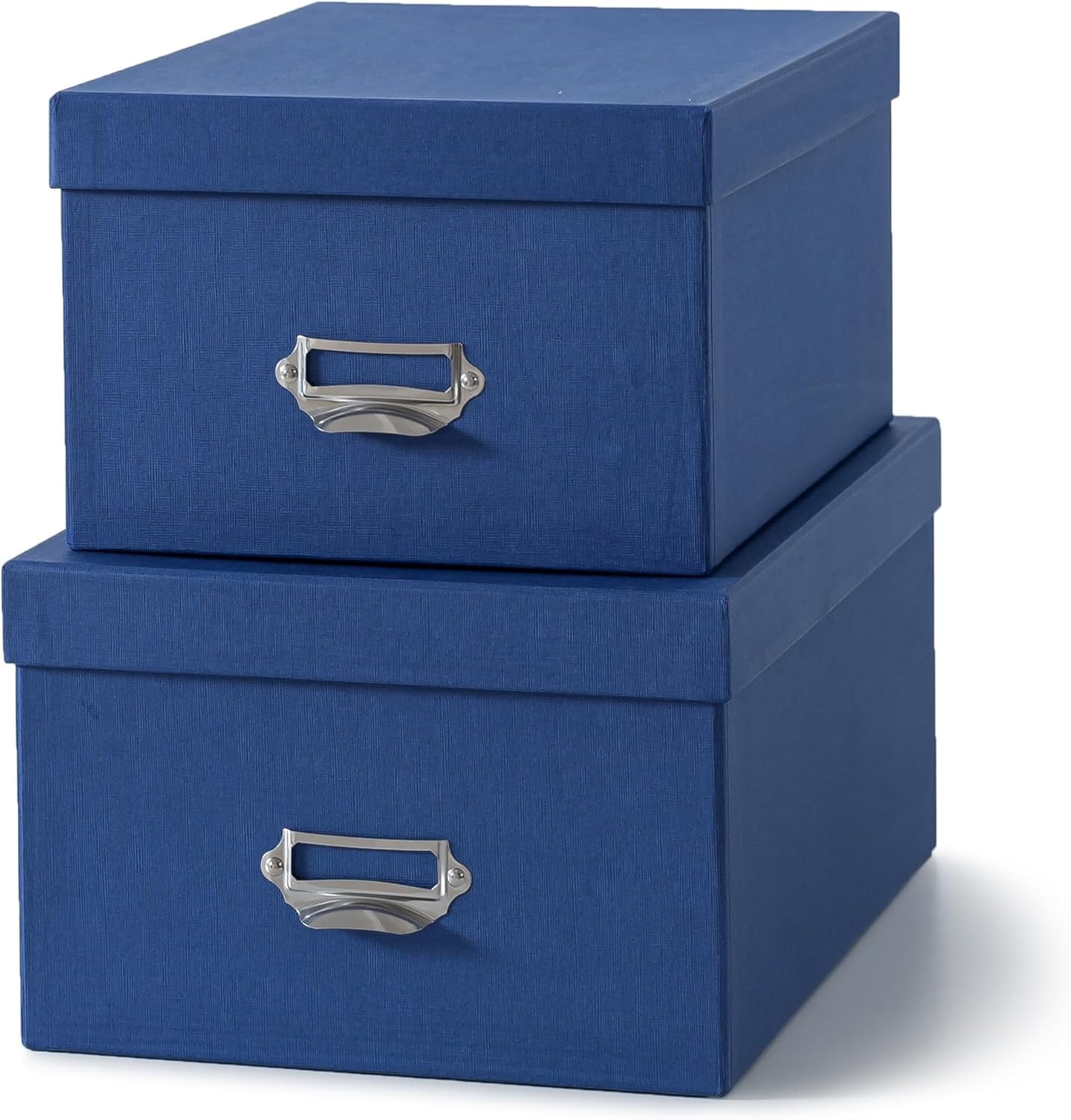 Elegant Blue Paperboard Storage Boxes with Lids, Set of 2 Stackable ...