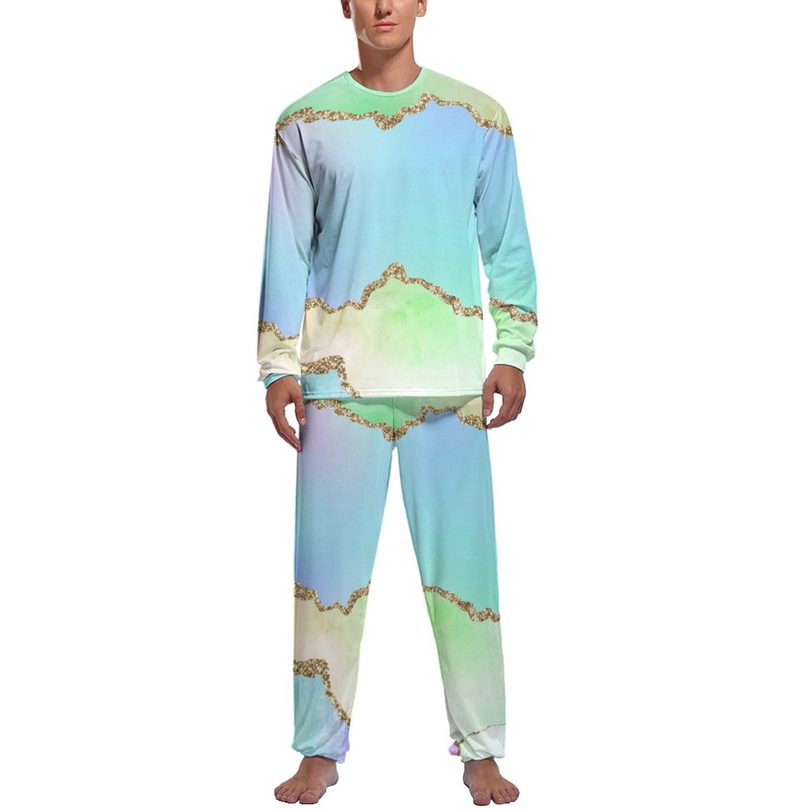 Elegant Blue Pink Ombre Pajamas Long Sleeve Glitter Print 2 Piece Home ...