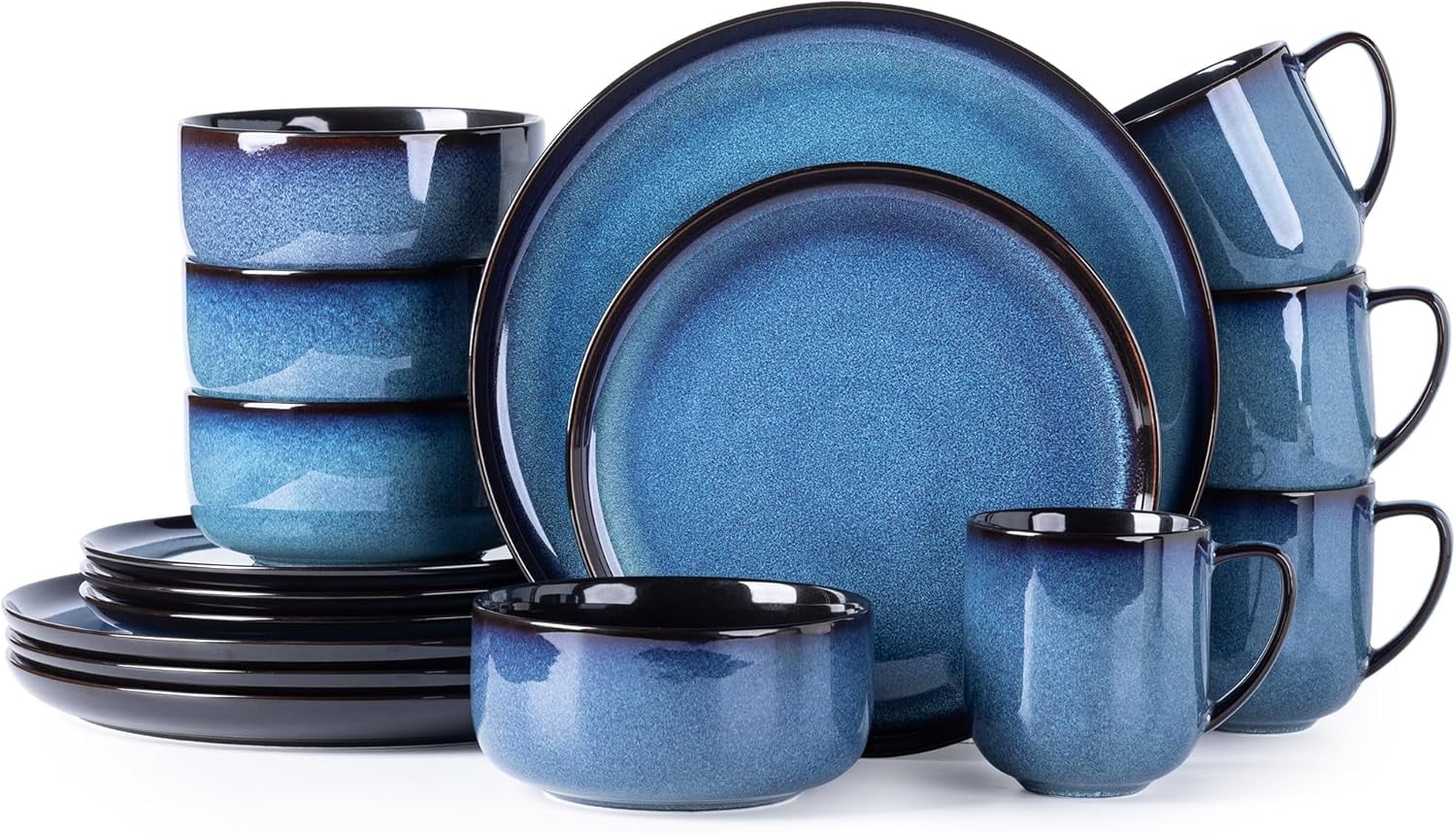 Elegant Blue Reactive Glaze Ceramic Dinnerware Set Chip and Crack ...
