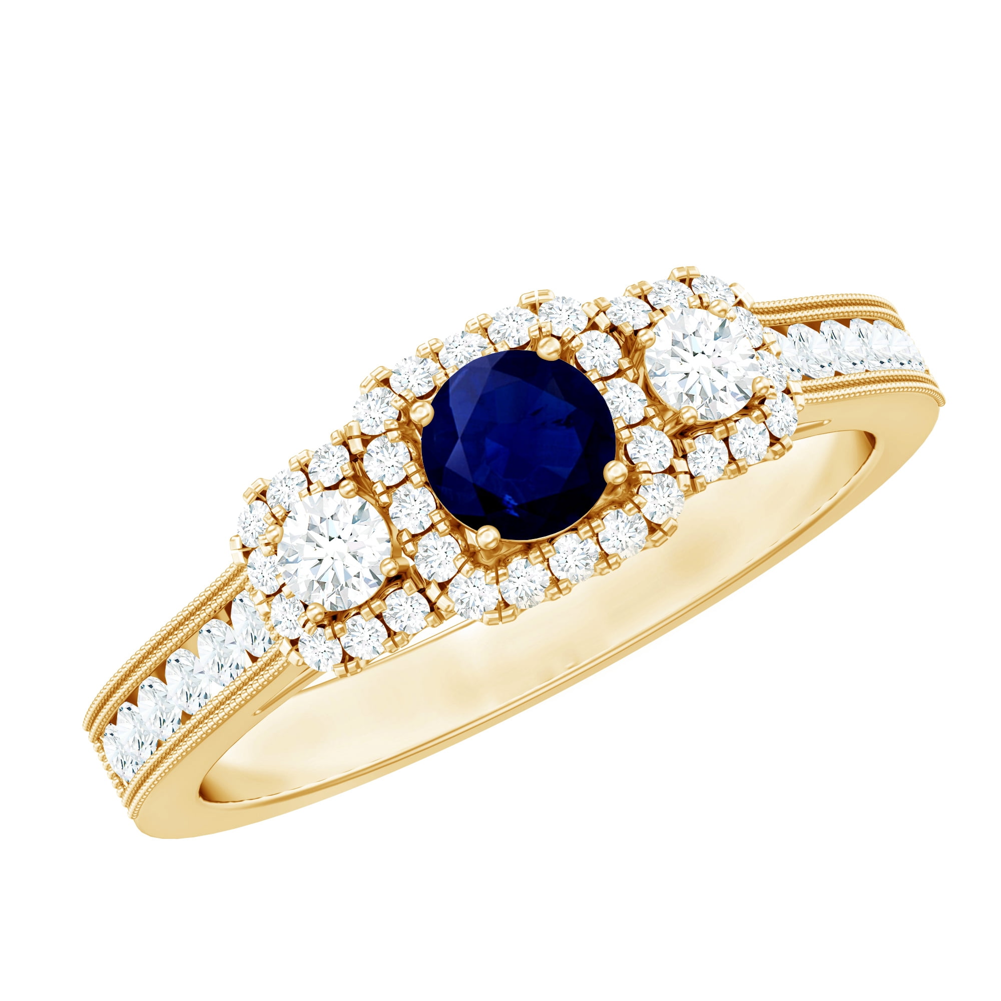 Rosec Jewels Elegant Blue Sapphire Ring with Diamond for Women ...