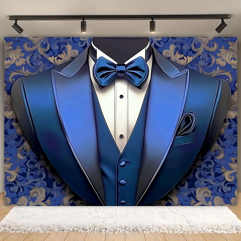 Elegant Blue Tuxedo Party Backdrop Blue Suit with Bow Tie Blue Floral ...