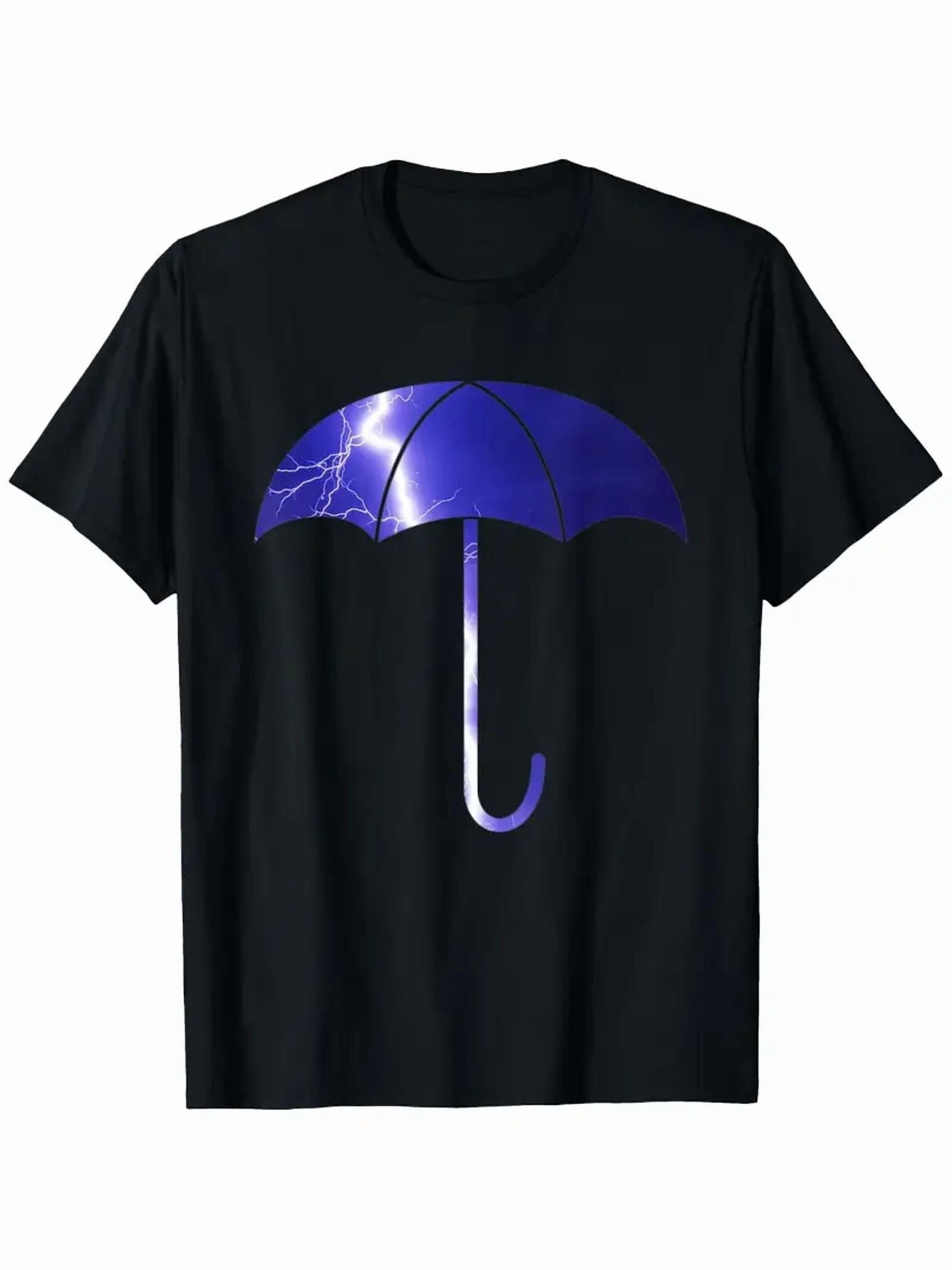 Elegant Blue Umbrella & Lightning Bolt Graphic T-Shirt - 100% Cotton ...