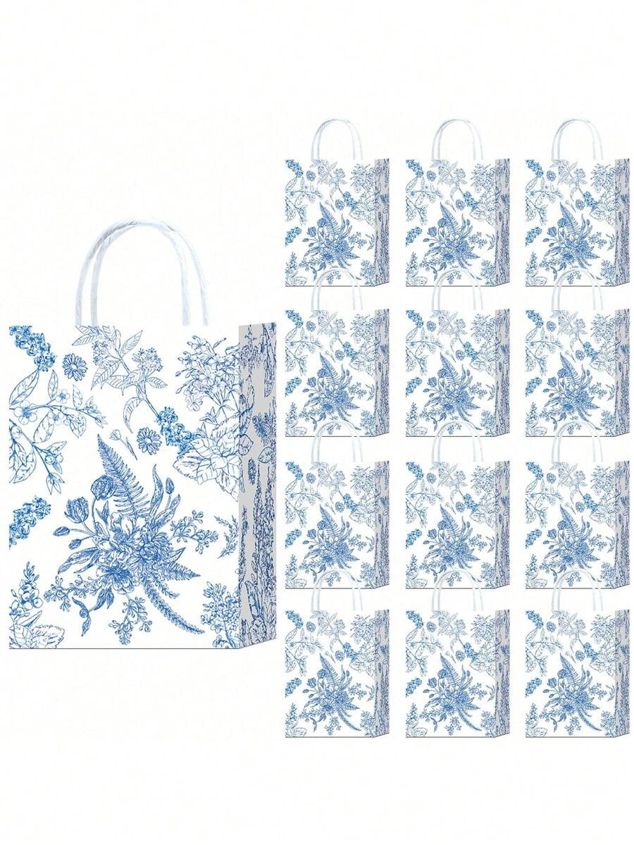 Elegant Blue and White Floral Gift Bags with Handles, Chinoiserie Style ...