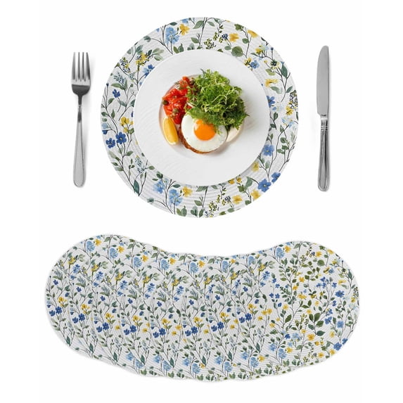 Elegant Blue Yellow Spring Floral Round 13 Inch Placemats Set of 8 ...
