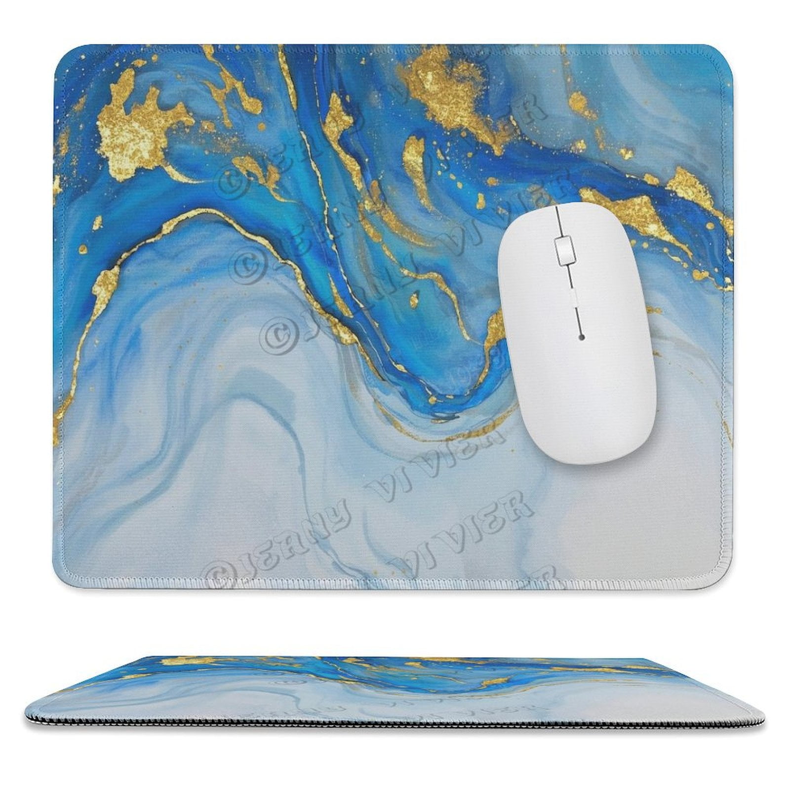 Elegant Blue and Gold Marble Mouse Mat, 10x12 Inches, Thick Rubber ...