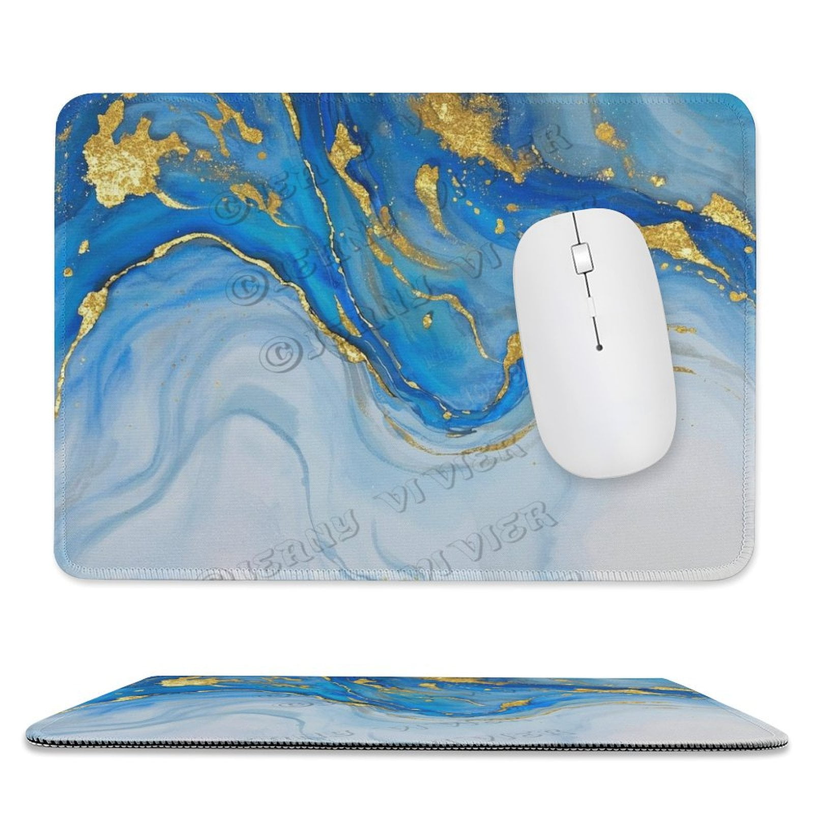 Elegant Blue and Gold Marble Mouse Mat, 8x10 Inches, Thick Rubber ...