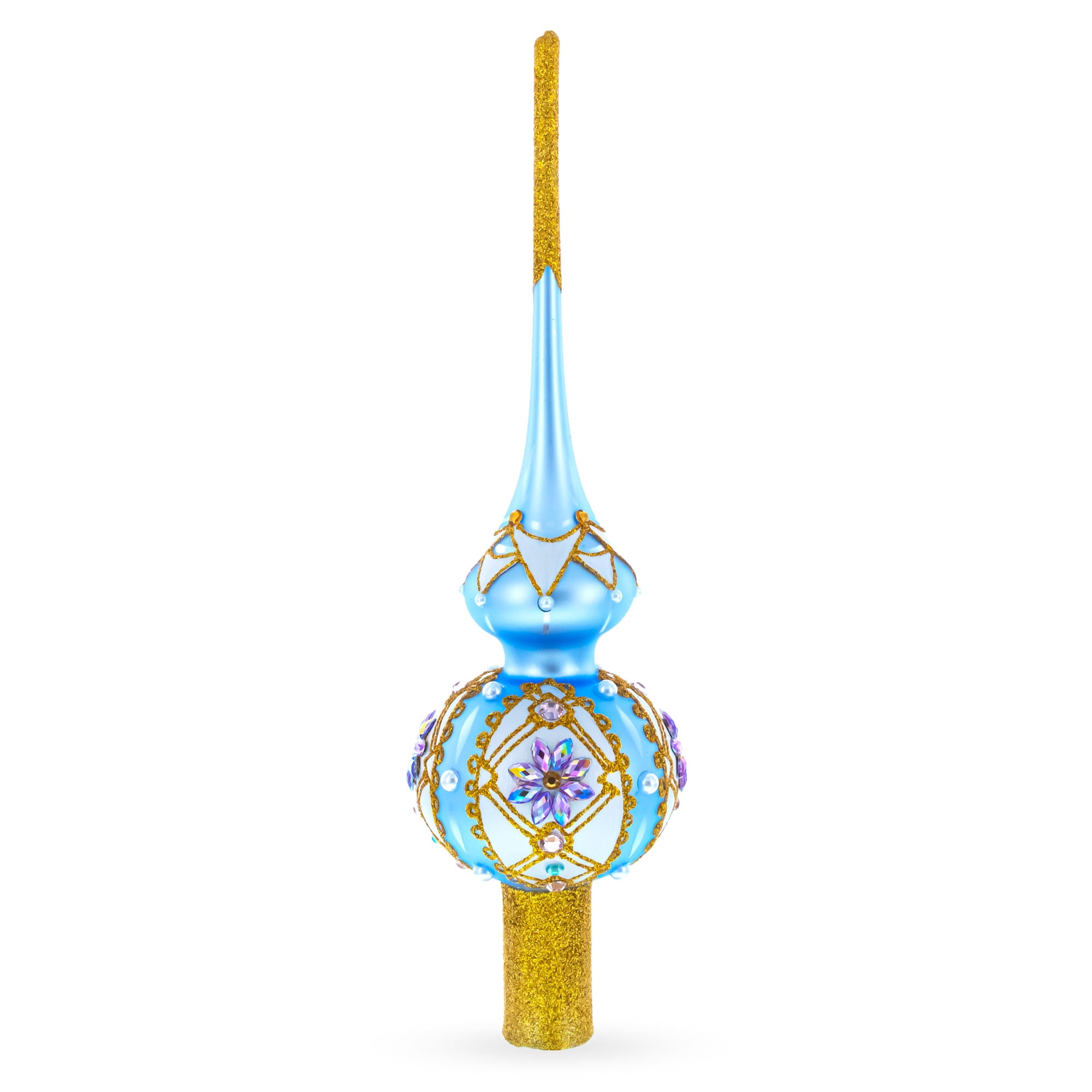 Elegant Blue and Purple Jewel-Encrusted Glass Tree Topper 11 Inches ...