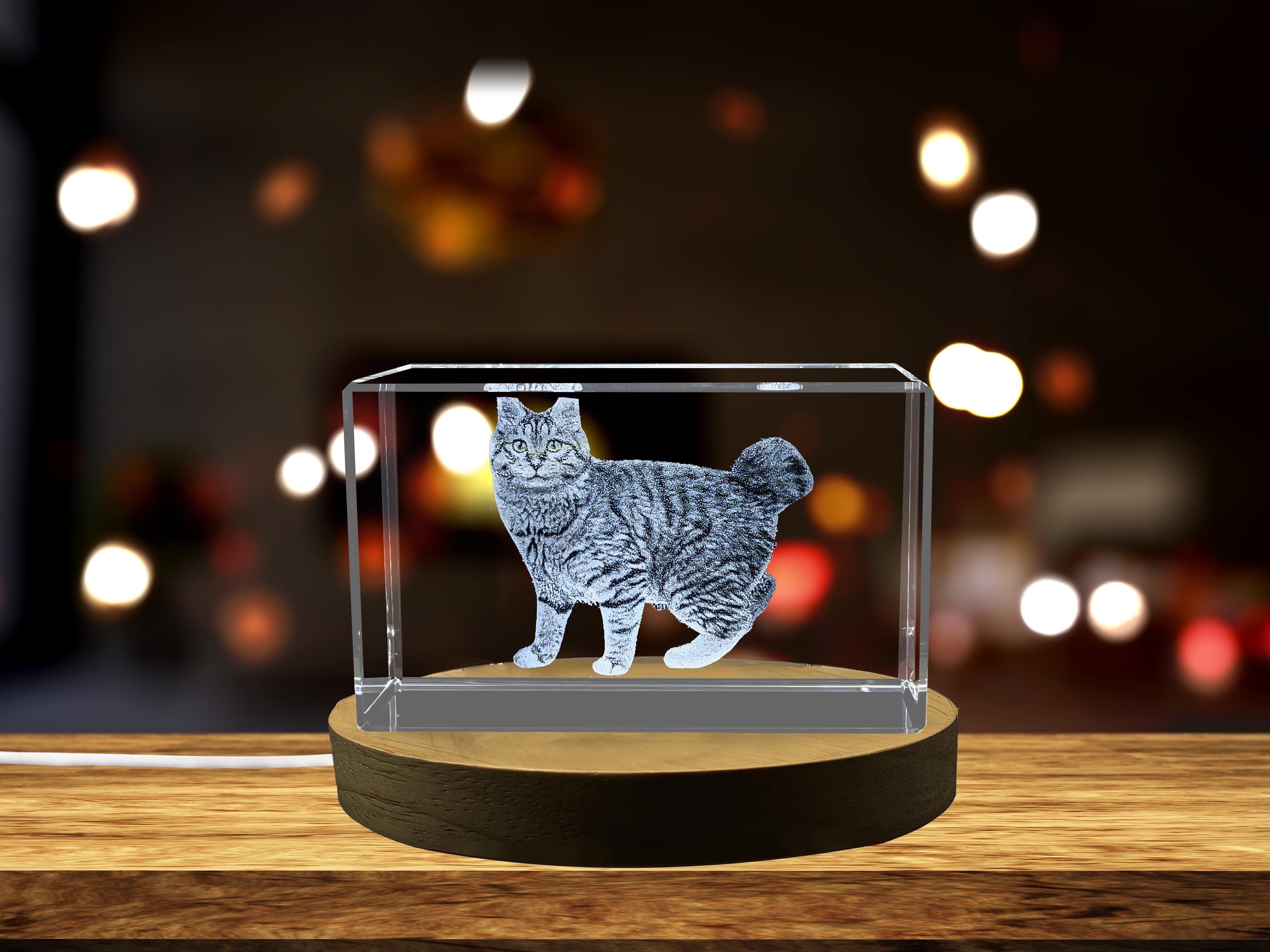 Elegant Bobtail Cat 3D Engraved Crystal Gift - Walmart.com