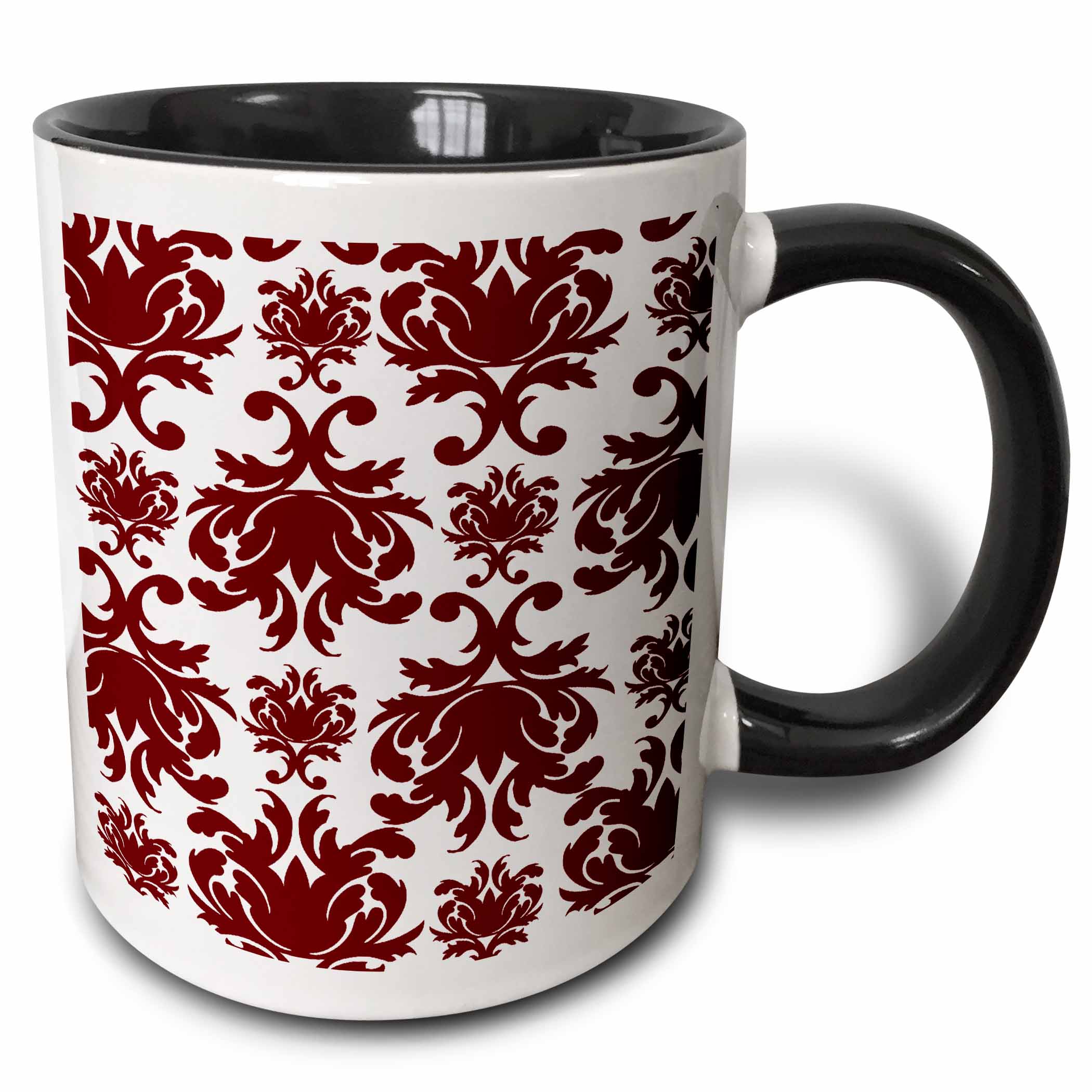 3drose, Elegant Bold Dark Burgundy Red and White Ornate Damask, 15oz ...