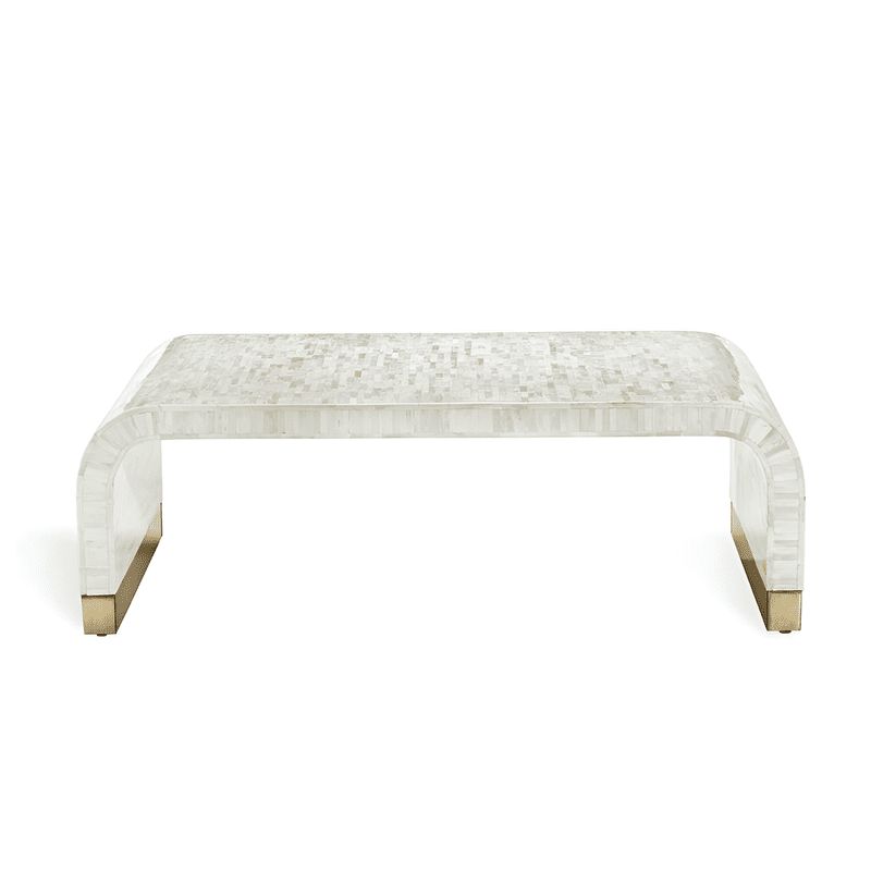 Elegant Bone Inlay Coffee Table – Cream Mosaic with Brass-Capped Feet ...