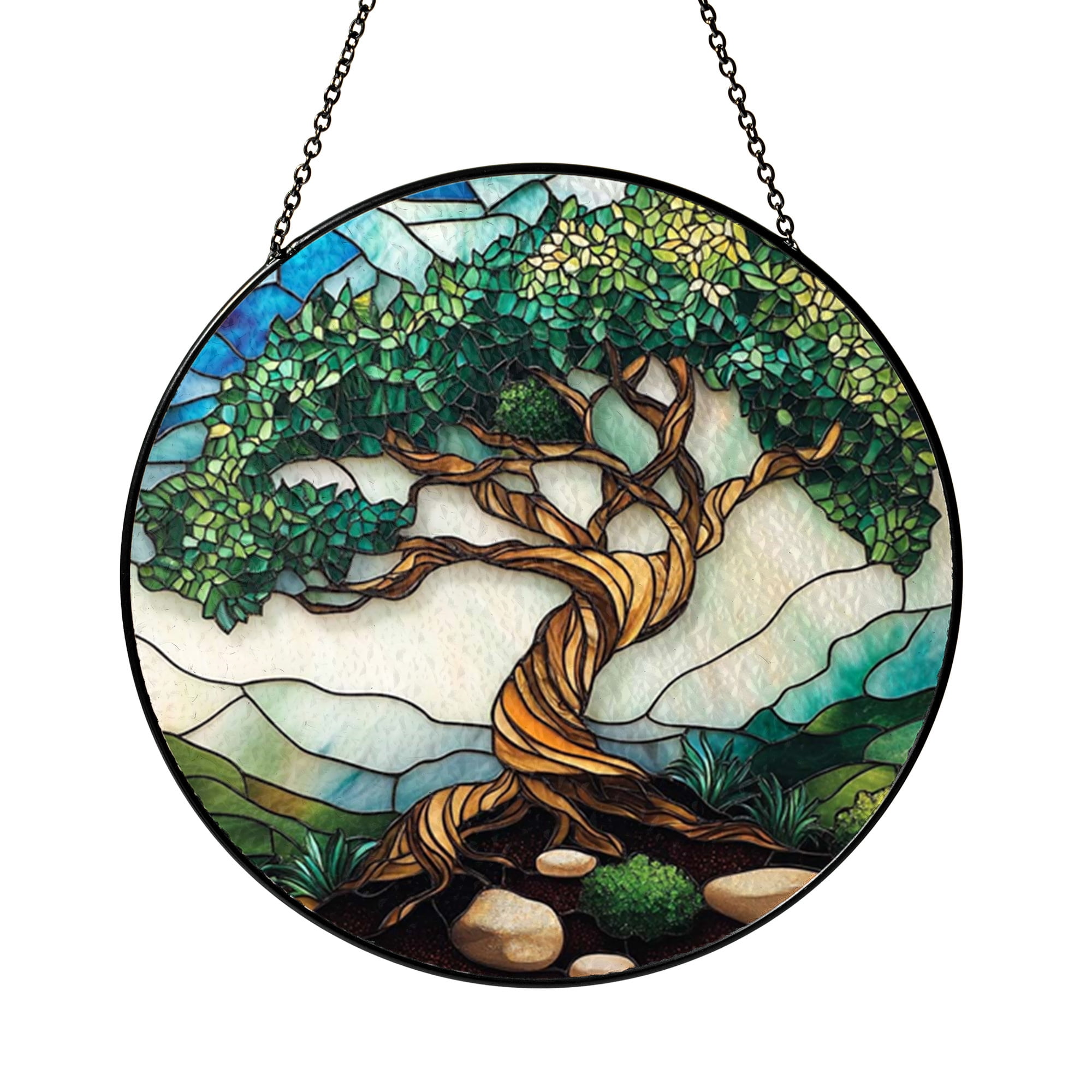 Elegant Bonsai Tree Stained Glass Style Window Art2001 - Walmart.com