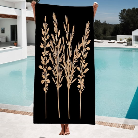 Elegant Botanical Pattern Beach Towel - Minimalist Design with Thin ...