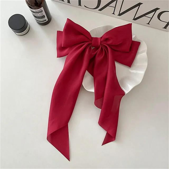 Elegant Bow Ribbon Hair Clip Fashion Simple Solid Satin Spring Clip ...