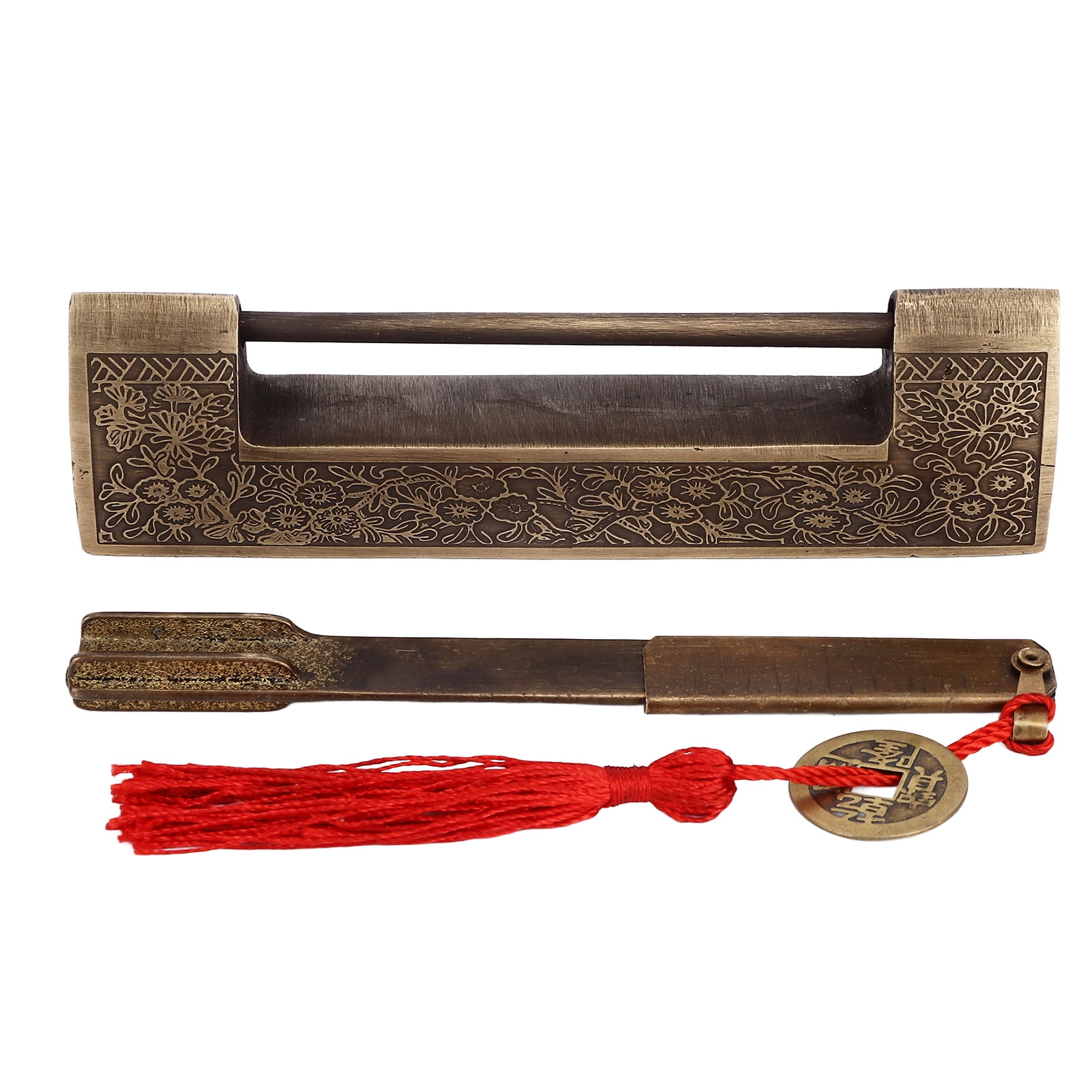 Elegant Brass Chinese Antique Lock with Key, Retro Design 13.8x4x2cm ...