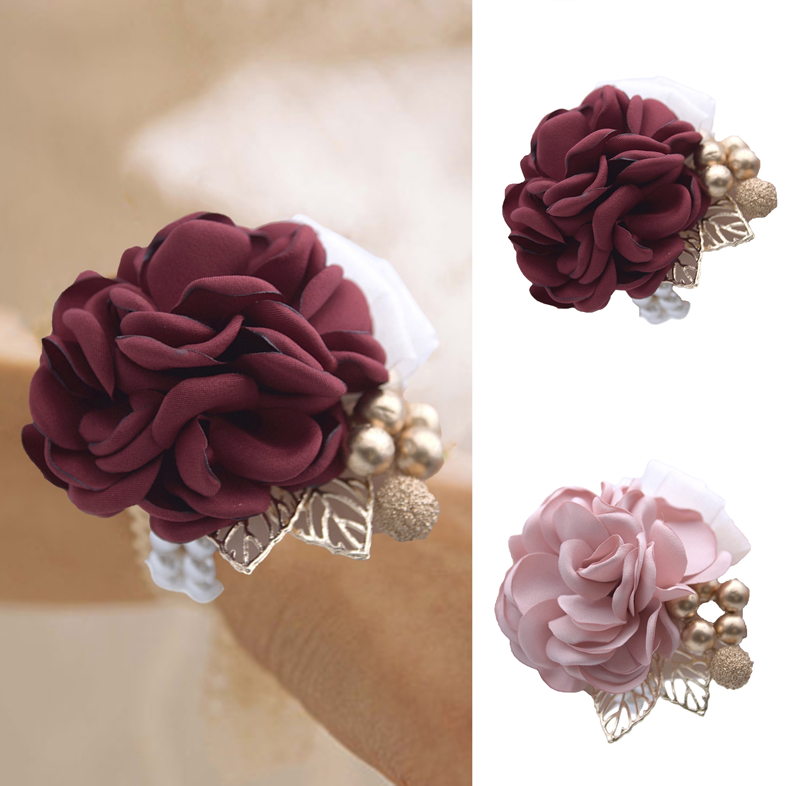 Elegant Bridal Rose Wrist Corsage - Realistic Artificial Flowers with ...