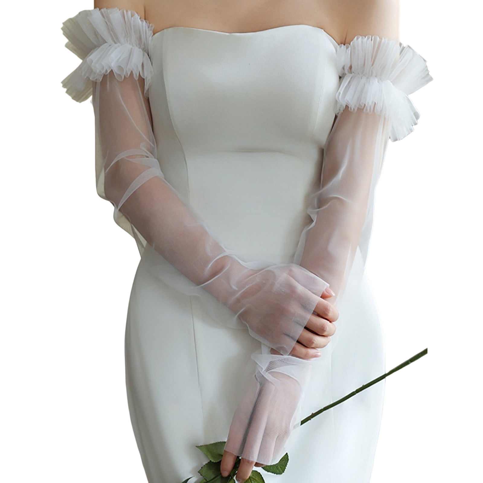 Elegant Bridal Wedding Gloves Long Lace Sheer Gloves Arm Coverage Elbow ...