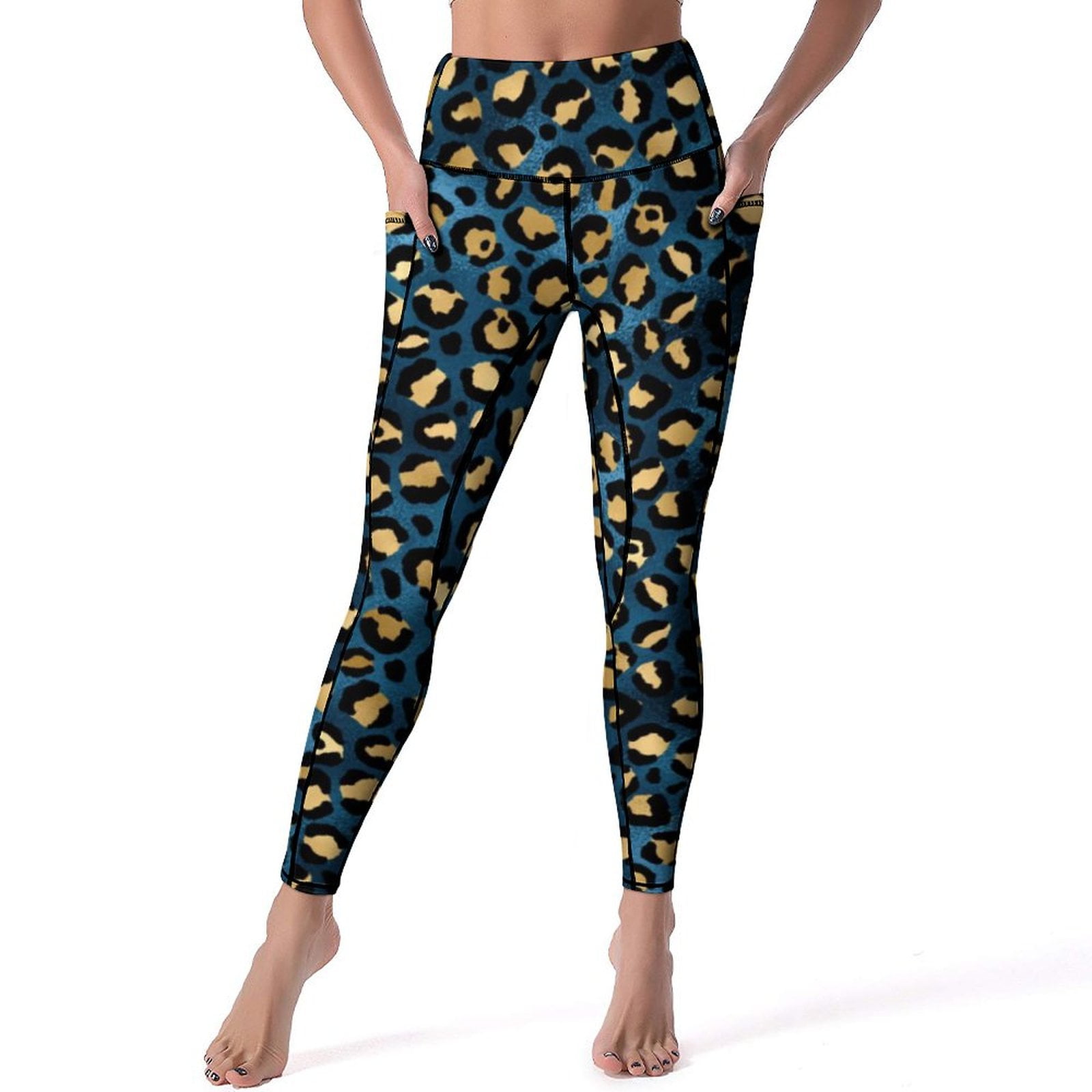 Elegant Brown Leopard Leggings Pockets Wild Animal Print Custom Yoga ...